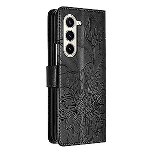 Cell Phone Flip Case Cover Slim Case Compatible with Samsung Galaxy Z Fold 5 Wallet Case with Card Holder, Embossed Floral Cover Leather Folio Flip Case Shockproof Protective Cover Compatible with Wom