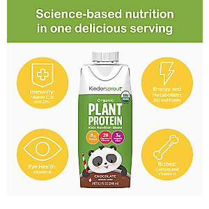 KinderSprout Protein Shake | Organic & Plant Based, Great for Kids | On-the-go and Lunchbox Safe | 28 Vitamins, 8g Plant Protein, 3g Fiber | Doctor Formulated | Chocolate, 12-pack