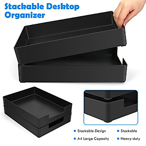 EsOfficce Letter-Size Tray, 2PCS Plastic Stackable A4 Paper Tray, Desk Drawer Organizer, Multi-use Large Storage Basket for Office Home Supplies,13 x 9.6 inch
