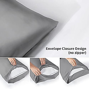 YIYEA Embroidered Pillow Cases Queen Size Set of 4, 1800 Thread Egyptian Quality Brushed Microfiber Bed Pillowcases with Envelope Closure, Wrinkle, Fade and Stain Resistant (20"x30", Grey)