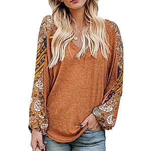 Beyove Boho Clothes for Women Bohemian Shirt Casual Blouses for Women Plus Size Brown XL