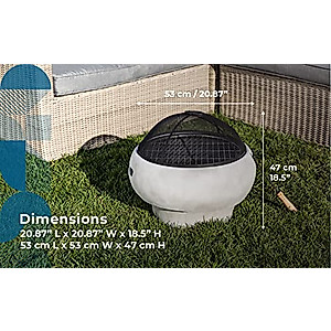 Teamson Home MGO Light Concrete Round Charcoal and Wood Burning Fire Pit for Outdoor Patio Garden Backyard with Spark Screen, Fireplace Poker, Grate, and BBQ Grill, Light Gray