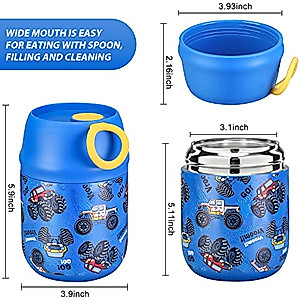 Healthlif 17oz Thermo for Hot Food, Vacuum Soup Thermo Small Kids Hot Food Container with Spoon, Stainless Steel Lunch Box Insulated Food Jar Leak Proof Soup Thermos for Adult Kids（Blue）