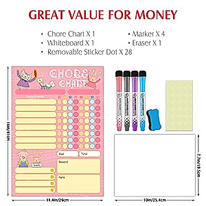 Nardo Visgo Reusable Kid Chore Chart Reward Chart, Easy Way to Motivate Your Kids Develop Good Behavior, Magnetic Dry Erase Responsibility Training Chart for Kids Children, with 4 Markers and Eraser