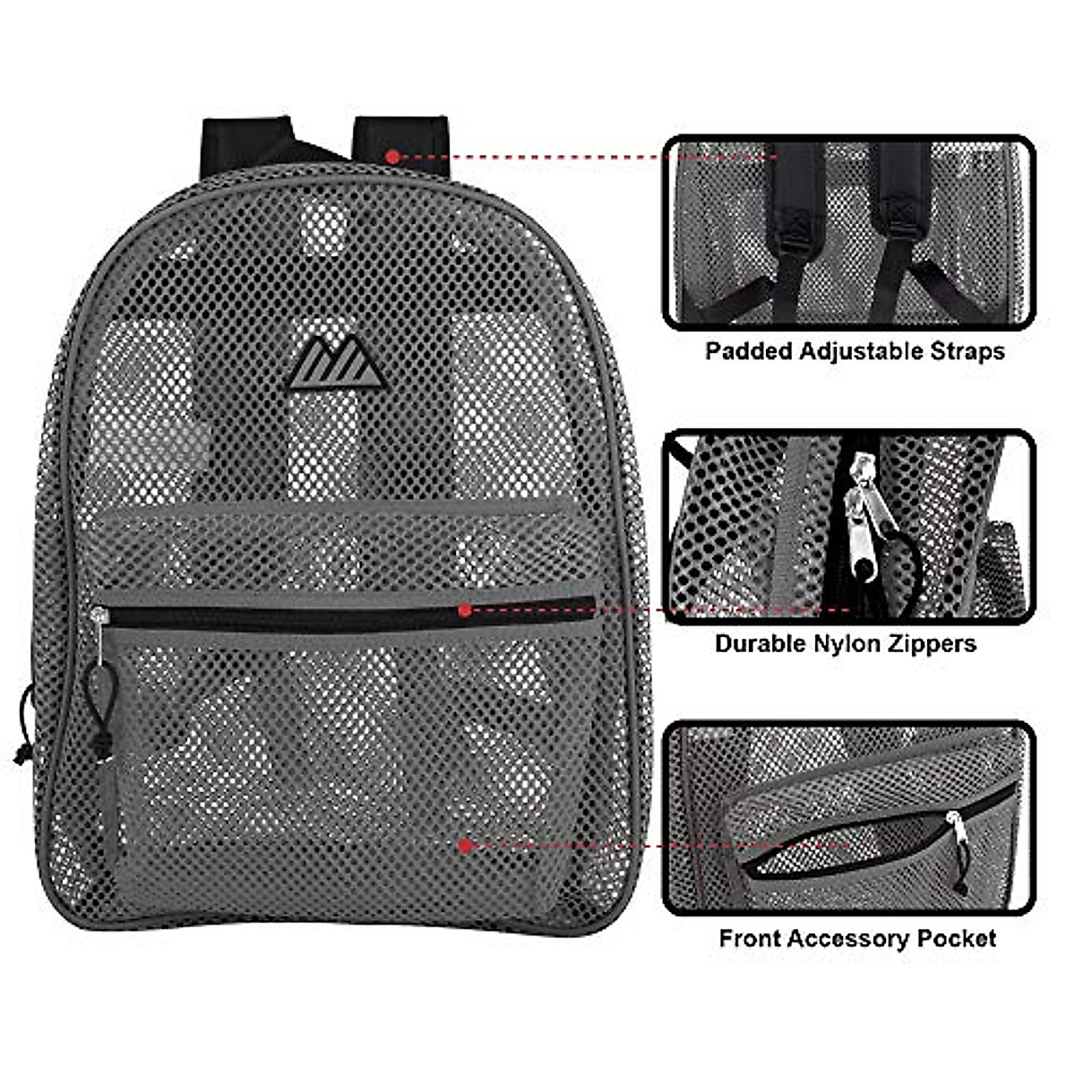 Summit Ridge Mesh Backpacks for Kids, Adults, School, Beach, and Travel, Colorful Transparent Mesh Backpacks with Padded Straps Large