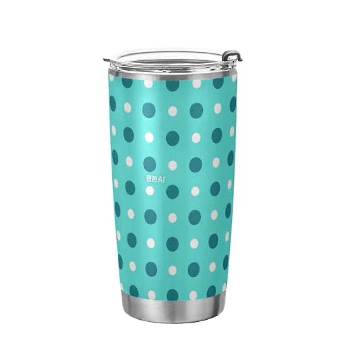 HXshaoye trendy polka dot turquoise white Stainless Steel mugs for hot and cold with Straw Leak Resistant Flip mugs for women for travel simple tumblers with lids vaso para cafe termica 20oz