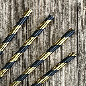 Black and Gold Foil Paper Straws - Striped - 7.75 Inches - 100 Pack Outside the Box Papers Brand