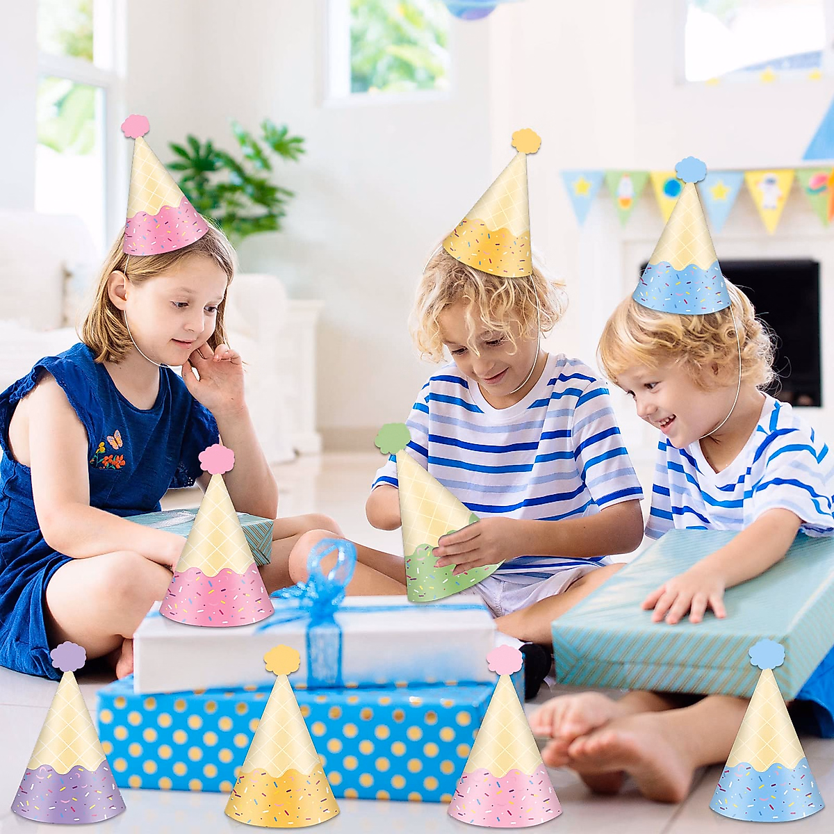 Colorful Ice Cream Cone Party Hats - Perfect for Birthdays & Events