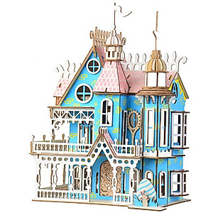 NWFashion Wooden Dream Dollhouse DIY Kits 3D Puzeele for Christmas Party Halloween House (Color Dream House)