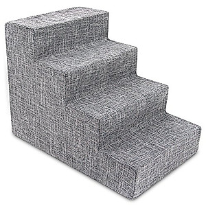 Best Pet Supplies Foam Pet Steps for Small Dogs and Cats, Portable Ramp Stairs for Couch, Sofa, and High Bed Climbing, Non-Slip Balanced Indoor Step Support, Paw Safe - Ash Gray Linen, 4-Step