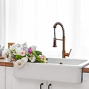 Strictly Sinks Kitchen Faucet with Pull Down Sprayer-Contemporary Design Single Handle High Arc Spring Faucet–Dual Function Spray Head with 360 Swivel Spout-Towel Bar Sink Faucet (Copper)