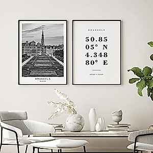 Dear Mapper Brussels Belgium View Abstract Road Modern Map Art Minimalist Painting Black and White Canvas Line Art Print Poster Art Print Poster Home Decor (Set of 3 Unframed) (12x16inch)
