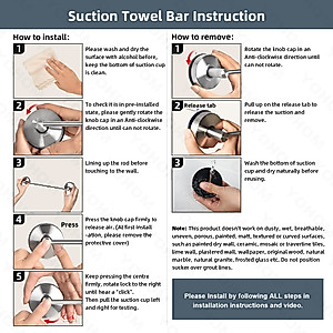 YOHOM Suction Cup Towel Bar for Shower 17 Inch Stainless Steel Bathroom Towel Rack Suction Washcloth Holder Vacuum Hand Towel Bar for Glass Shower Door Removable Towel