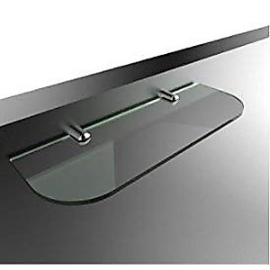 BSM Marketing 15 3/4" x 4" Toughened 1/4" Glass Shelf with Curved Corners and Chrome Finish Supports