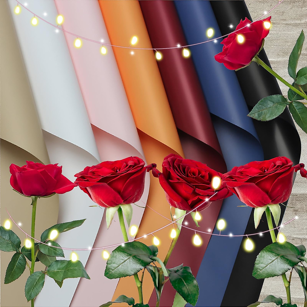 CCXSY 20 Pcs Bouquet Wrapping Paper,23 x 23 inch WaterProof Fresh Flower Wrapping Paper,Double Side Pure Color Print Flower Packing for Her Valentine's Day Chocolate