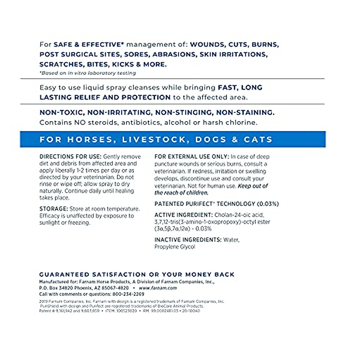 Farnam Purishield Wound & Skin Care Fast Acting Spray, Cleans and Treats Wounds on Horses, Dogs, Cats & Livestock 16 Ounces