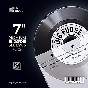 BIG FUDGE Premium Master Vinyl Record Sleeves - 25x Record Inner Vinyl Sleeves for 7" Vinyl Record Storage. Clear 3-Layer LP Sleeves with Anti-Static Rice Paper. Acid Free, Archival Album Sleeves