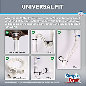 Simple Drain-Flexible Rubber P-Trap Fits 1 1/2" OD AND 1-1/4" OD Drain Inlets- For 11/2" Drain Outlet- Adjustable Simple Drain Trap