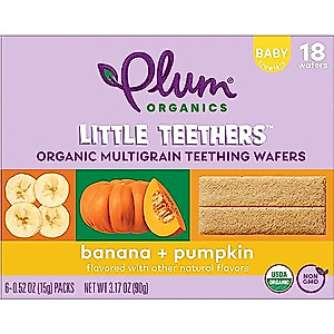 Plum Organics | Little Teethers | Organic Toddler & Kids Snacks | Banana & Pumpkin | 3 Ounce Teething Wafers with 6 Count(Pack of 6)