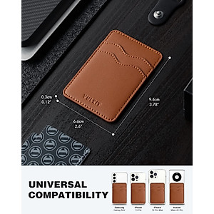 VULKIT Phone Card Holder Slim Leather Adhesive Pocket RFID Blocking Credit Card Sleeves Sticker for Back of Smartphone(Brown)