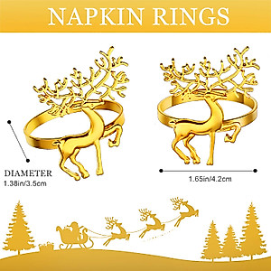 WILLBOND Christmas Napkin Rings Holders Deer Napkin Rings for Christmas Dinners Parties, Wedding Adornment, Table Decor for Christmas and Home Kitchen Dining Table Linen Accessories (Gold, 12)