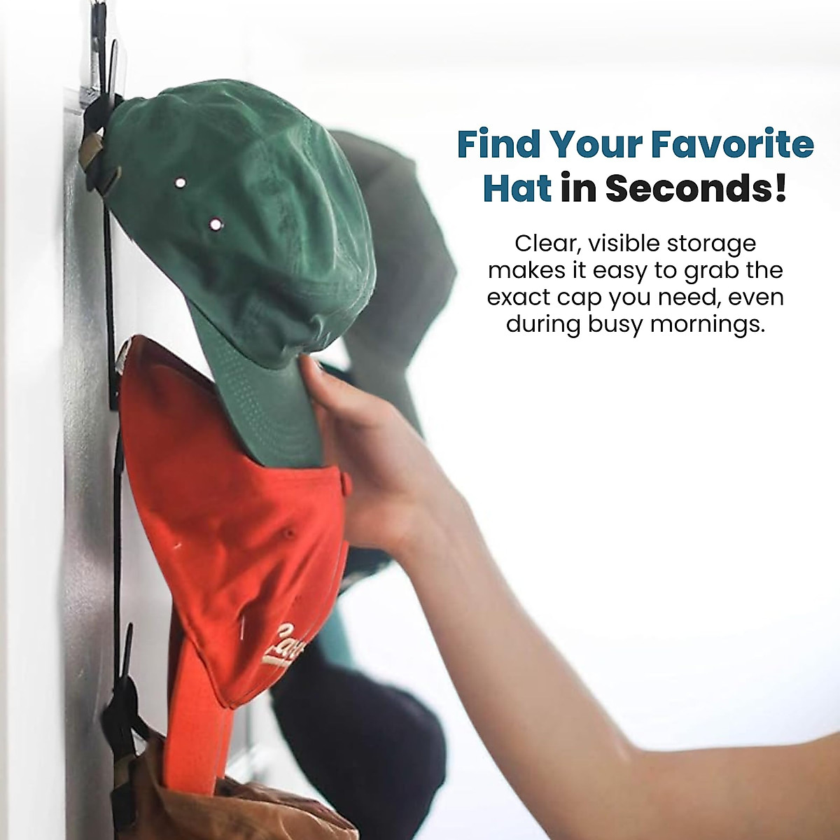 Cap Rack 2 Pack - Holds up to 16 Caps for Baseball / Ball Caps - Best Over Door Closet Organizer for Men, Boy or Women Hat Collections - Display Racks With Clips, Perfect Holder and Storage