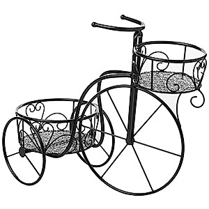 Pure Garden HW1500188 Tricycle Plant Stand Â– 2-Tiered Indoor or Outdoor Decorative Vintage-Look Metal Display for Patio, Deck, Home or Lawn, Matte Black
