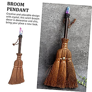 COLLBATH 4pcs Children's Mini Broom Mini Wizard Broom Dollhouse Miniature Brooms Broom Hanging Decoration Crystal Witch Broom Altar Ornament Halloween Brooms Decor Garden Car Palm Toy Room