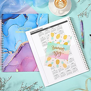 2023-2025 Monthly Planner/Calendar - 2 Year(24 Months) Planner with Tabs & Pocket, July 2023 - June 2025, Contacts and Passwords, 8.5" x 11", Thick Paper, Twin-Wire Binding - Pink Purple Marble