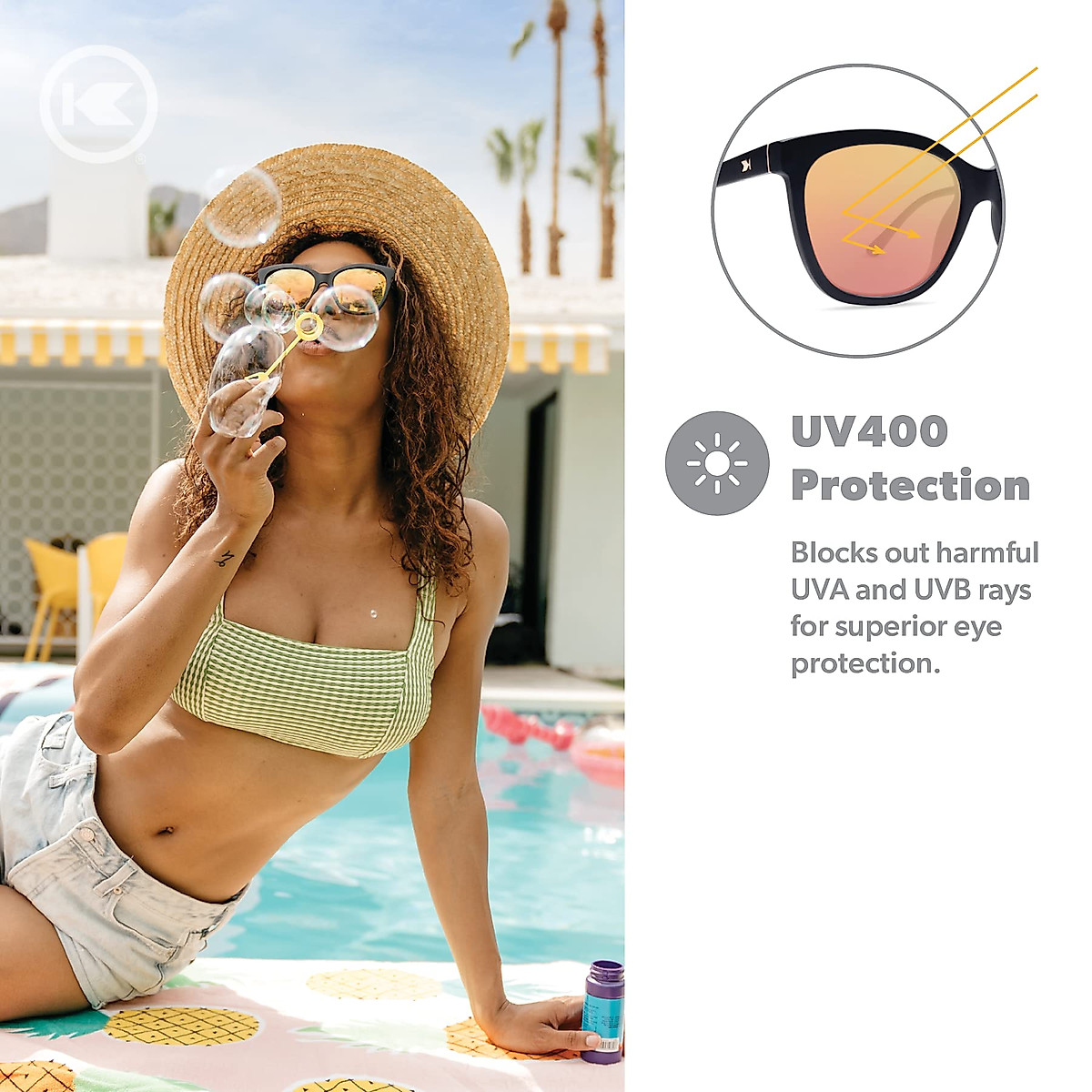 Knockaround Deja Views Polarized Sunglasses for Women - Impact Resistant Lenses & Full UV400 Protection, Matte Black/Rose Gold