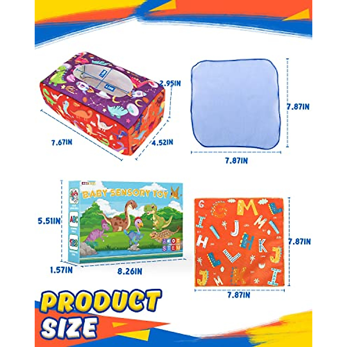 DINORUN Montessori Inspired Tissue Box Toy Set for Babies and Toddlers - Educational Sensory Play Toys