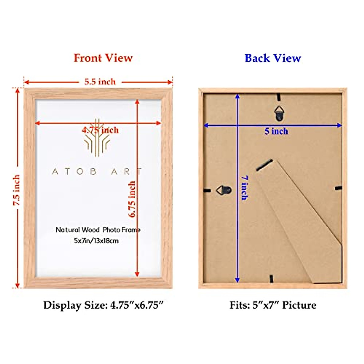 ATOBART 5x7 Oak Wood Picture Frames, 6 Pack Natural Wood Color Photo Frame with High Definition Glass for Wall Mount or Table Top Display