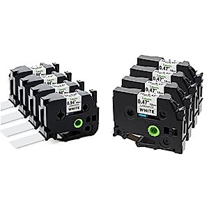 Replacement for Brother Ptouch 24mm Label Tape TZe-251 and 12mm Label Tape TZe-231, Black on White (Total 8-Pack)
