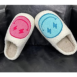 QIPILON Unisex Lightning happy Face Slippers Leopard Print happy Face Slippers Cat Slippers Retro Memory Foam Soft Plush Slippers Warm Non-Slip Home Shoes Pink 43-44