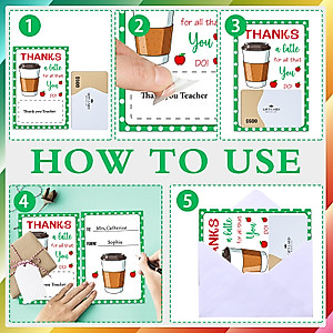 JUESMOS 12 Pack Teacher Gift Card Holder Teacher Appreciation Gift Cards Holder Teacher Money and Gift Card Sleeves Teacher Coffee Gift Card for Teacher Appreciation Week End of Year Graduation Gifts