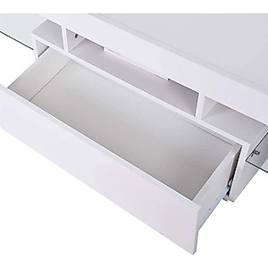 Pentaero US Fast Shipment White TV Stand with Lights, Modern LED TV Stand with Storage Drawers,High Gloss TV Stand for 43/50/55 to 65 Inch TV Living Room Entertainment Center Media Console Table