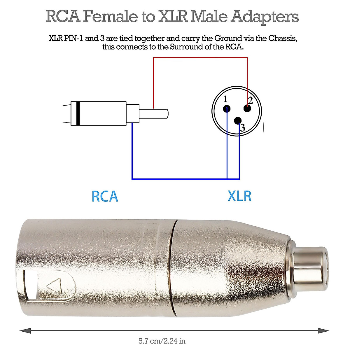 tisino Female RCA to XLR Male Adapter, XLR to RCA Converter Gender Changer Audio Coupler Connector - 2 Pack