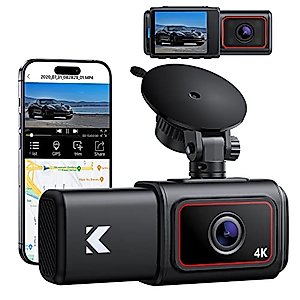 Kingslim D6 4K Dual Dash Cam - WiFi & GPS Front and Inside Uber Car Camera with Super Night Vision and Parking Monitor, 3 Channel Dash Cam Upgradeable, Type C Charging, 256GB Supported