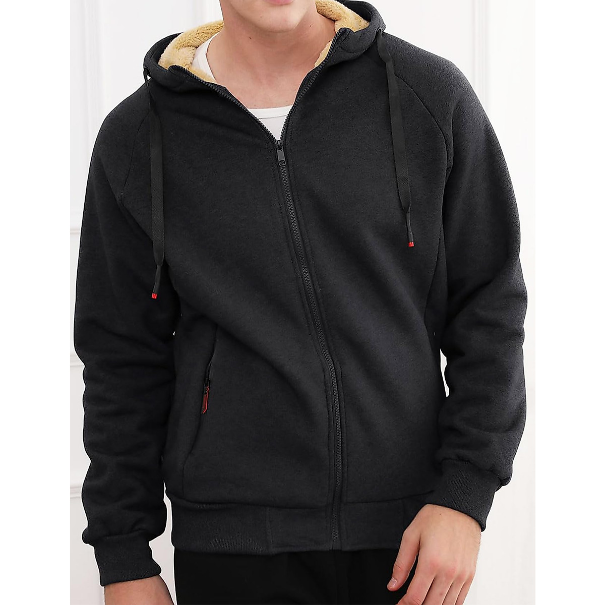 Gihuo Men's Winter Sherpa Lined Hoodie Zip Up Sweatshirt Heavyweight Warm Fleece Jacket with Pockets (Black, L)