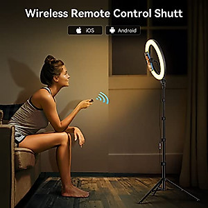 TODI 12" Ring Light with 63" extendable Tripod Stand, Selfie Ring Light with Phone Holder and Wireless Remote, 【2-in-1】 Dimmable LED Ring Light & Selfie Stick for Makeup/Live Stream/Photography
