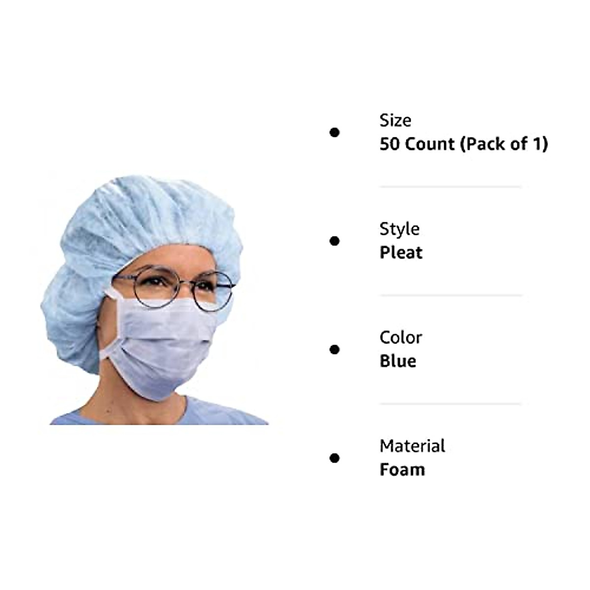 Halyard Pleated Fog-Free Face Masks, Pleated Tie-On Fitting, Blue - 1/Box of 50