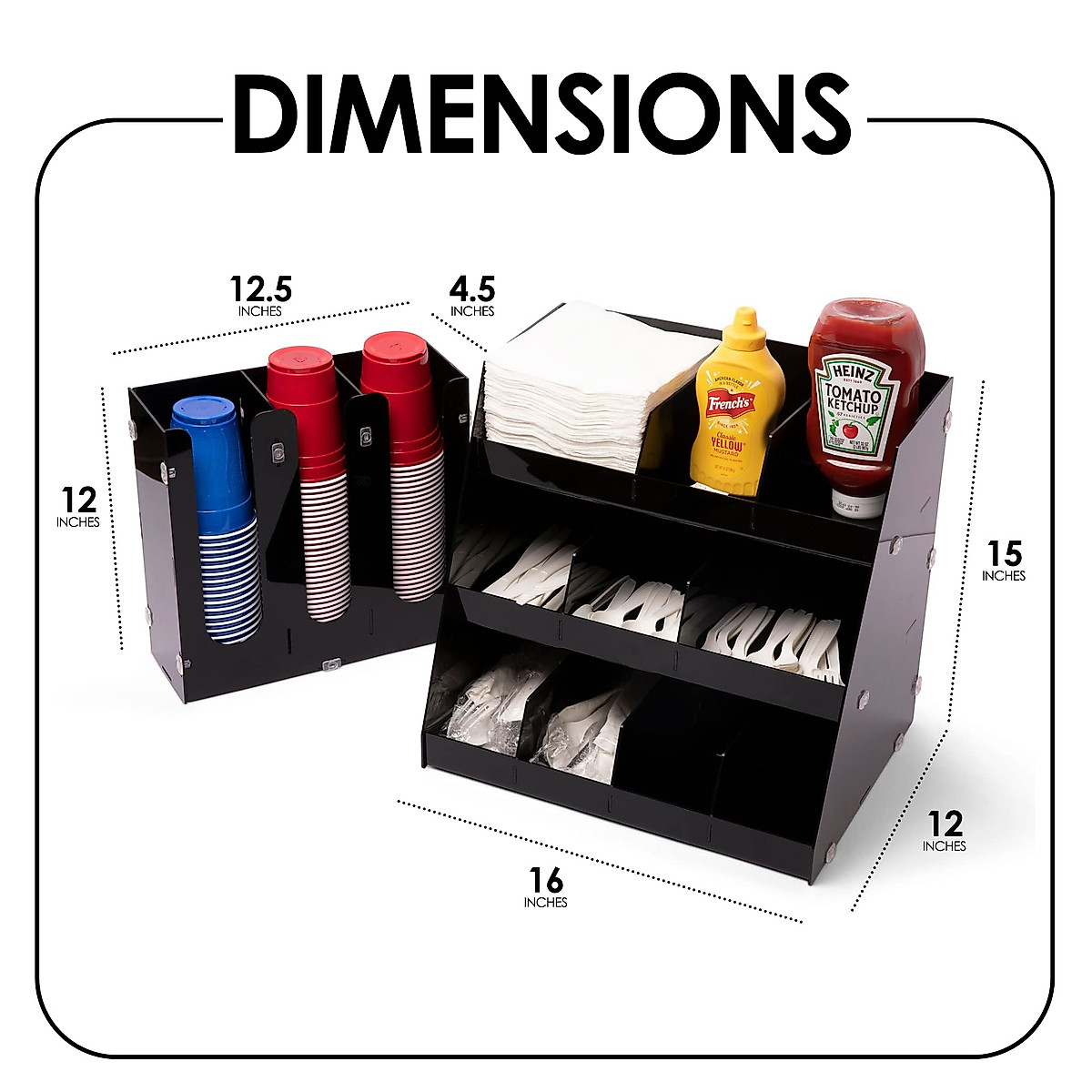 Condiment Organizer - Coffee Condiment Organizer, Caddy for K-Pods, Snack, Tea Bags, Disposable Cups, Coffee Bar Bin Box, Coffee Pods Holder, Farmhouse Decor