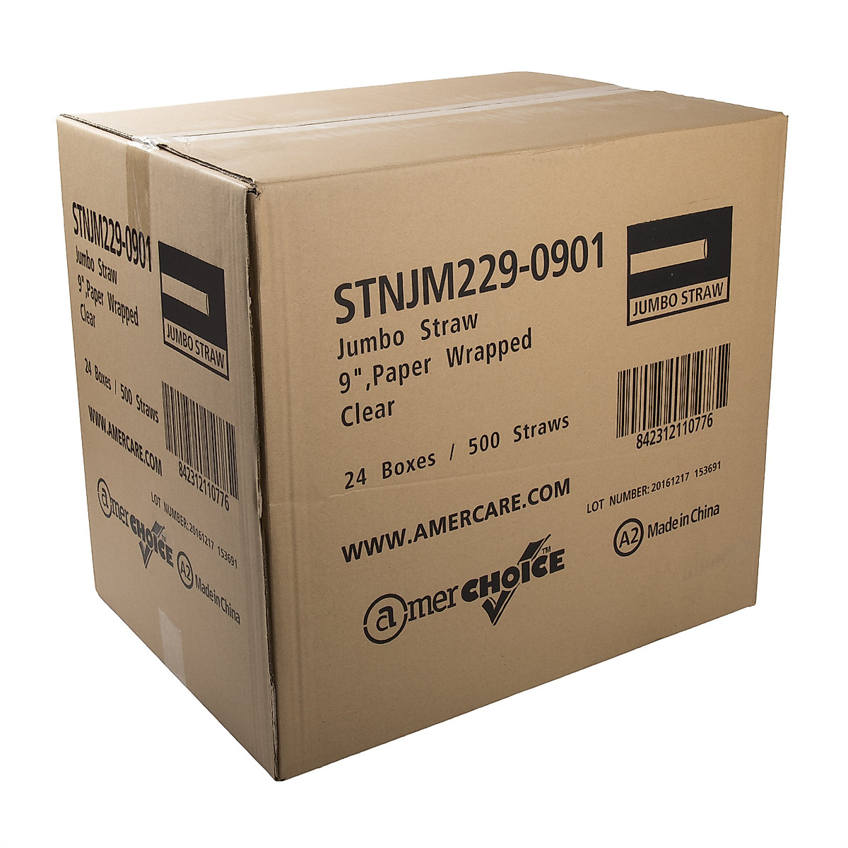 AmerCare 9 Inch Jumbo Clear Paper Wrapped Straws, Case of 12,000