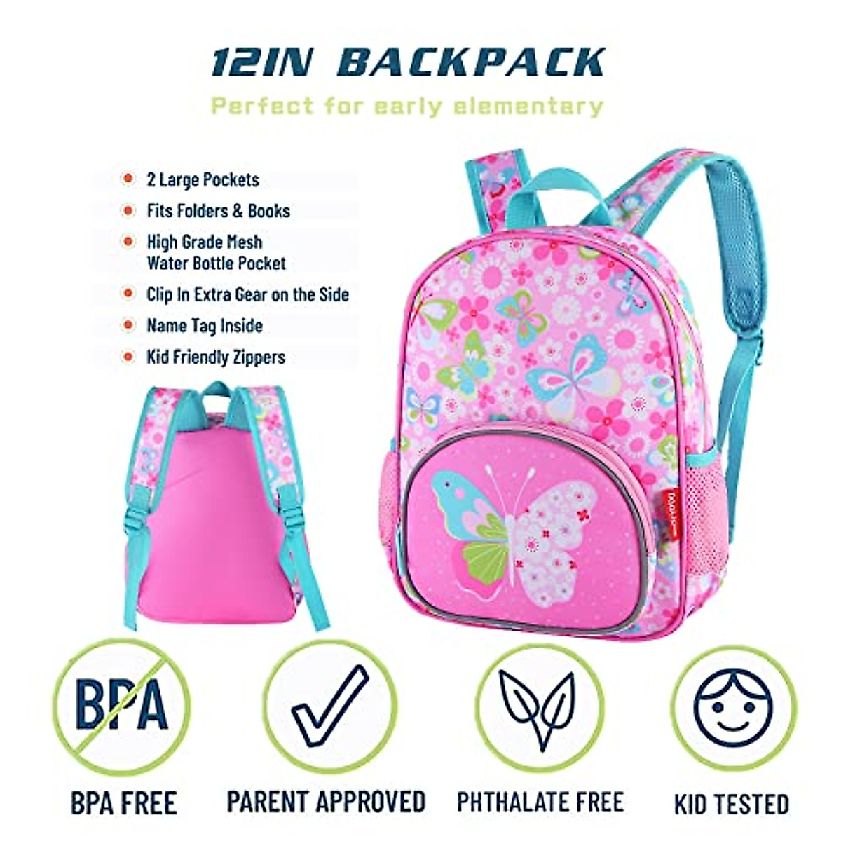 Daaupus Pink Butterfly Pattern Children's Backpack Children's Umbrella Set