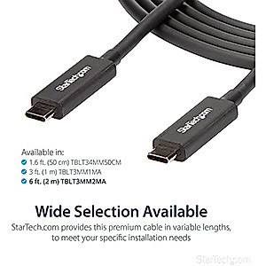 StarTech.com Thunderbolt 3 Cable - 6 ft / 2m - 4K 60Hz - 40Gbps - USB C to USB C Cable - Thunderbolt 3 USB Type C Charger (TBLT3MM2MA)