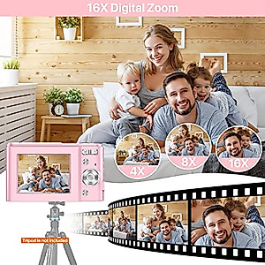 Digital Camera, IVECNSTU FHD 1080P 36MP Vlogging Camera Rechargeable Mini Compact Pocket Camera with LCD Screen 16X Zoom for Adult Seniors Students Kids Beginner (Pink)