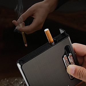 Ambrogio.L Full Pack 20 Regular Cigarettes Case Box Automatic Ejection Holder with Dual Arc Lighter USB Rechargeable, Flameless, Windproof,Moisture-Proof,Black