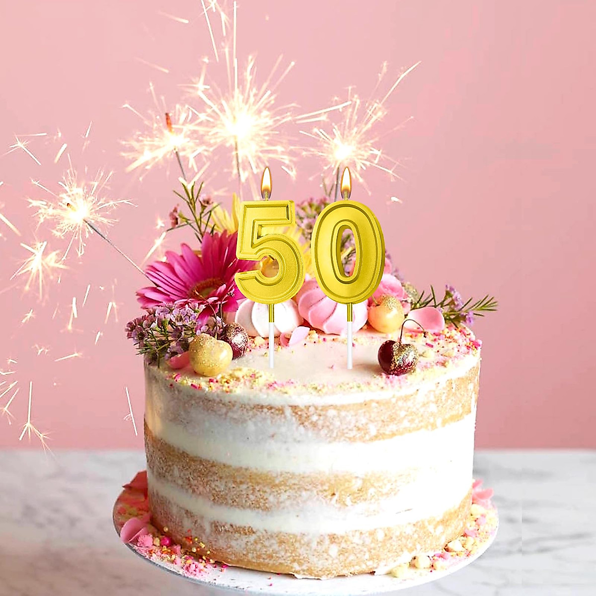 50th Birthday Candles for Cake, 50th Birthday Decorations for Men, 50th Birthday Cake Topper Gold 50th Birthday Candle for 50th Birthday Men 50th Birthday Gifts for Men & Women Birthday Cake Sparklers