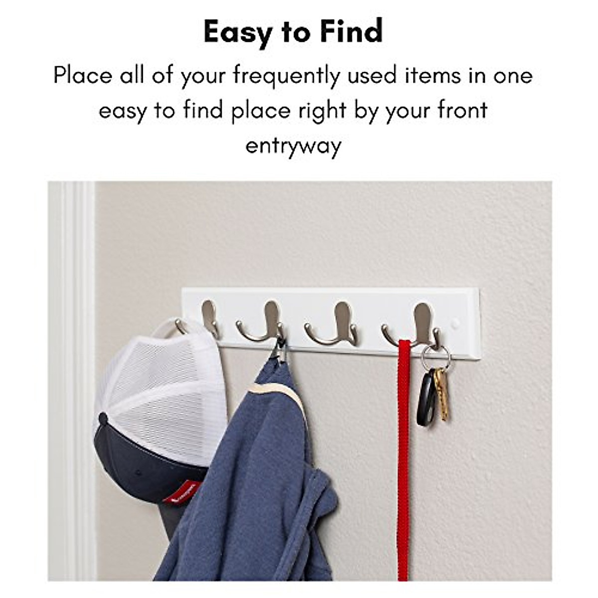 BirdRock Home Dual Hook Coat and Hat Rack - 4 Dual Hooks - 17 Inches - Wall Mount - Decorative Home Storage - Entryway Foyer Hallway Bathroom Bedroom Rail - Satin Nickel Hooks - White Pine Bathroom Ra