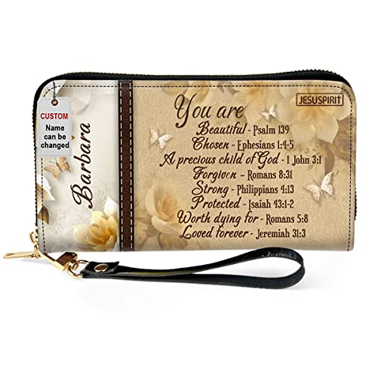 Jesuspirit Inspirational Christian Scripture You Are Beautiful Gifts - Religious Personalized Wristlet Wallets Faith Gift For Church Ladies - Spiritual Custom Leather Clutch Purse For Women Of God